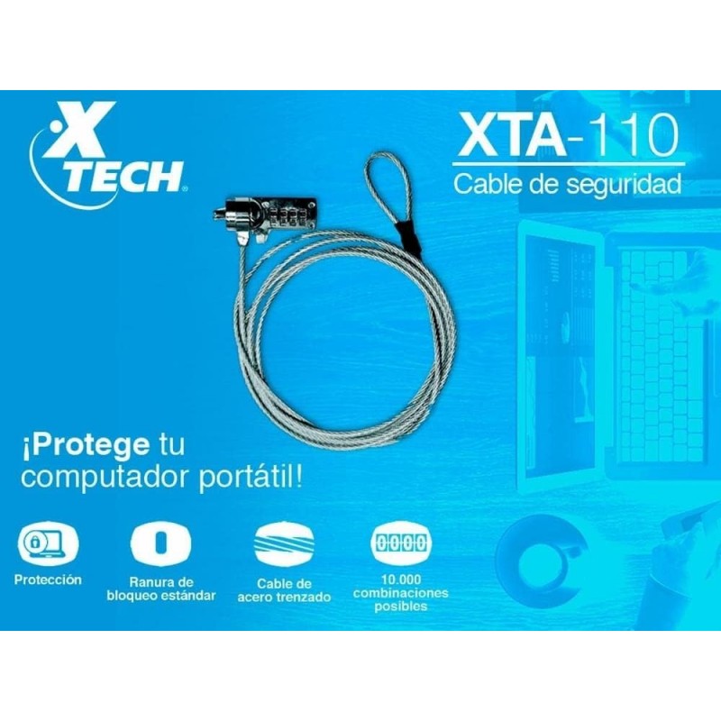 Xtech XTA-110 Candado de Seguridad, Combinación 4 Dígitos, 1.8 m